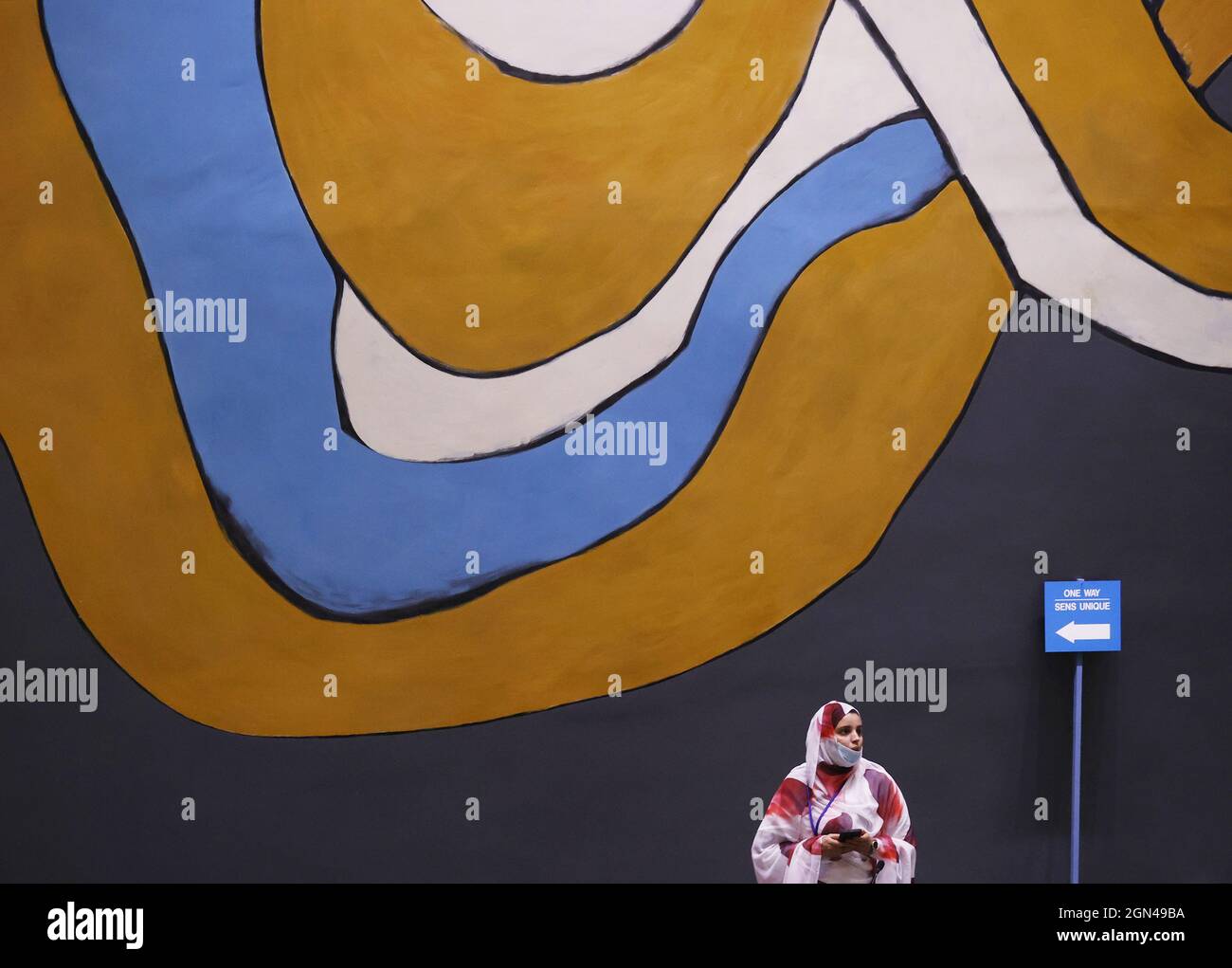 New York, United States. 22nd Sep, 2021. A delegate waits for the start ...