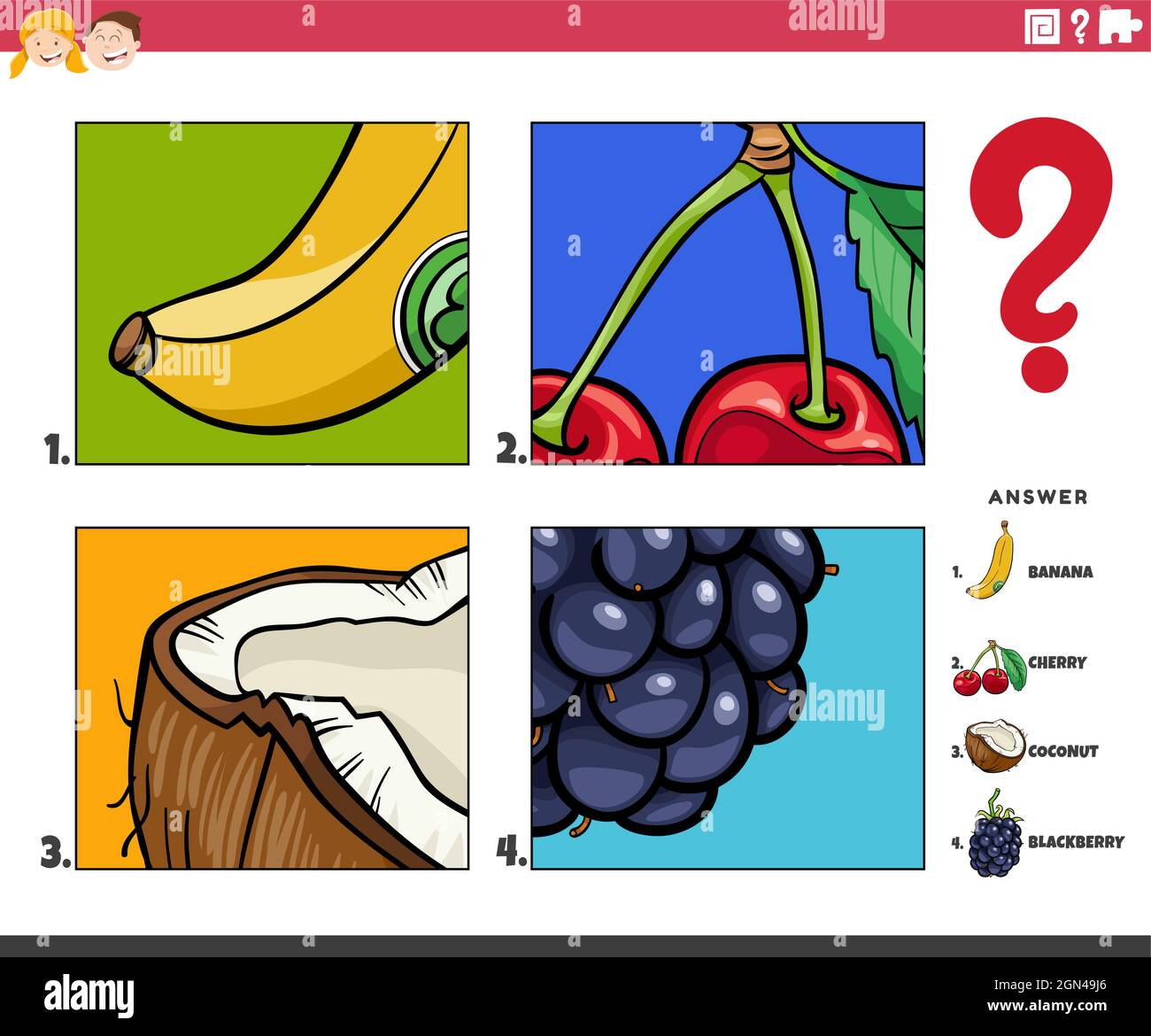Cartoon illustration of educational game of guessing fruits activity ...