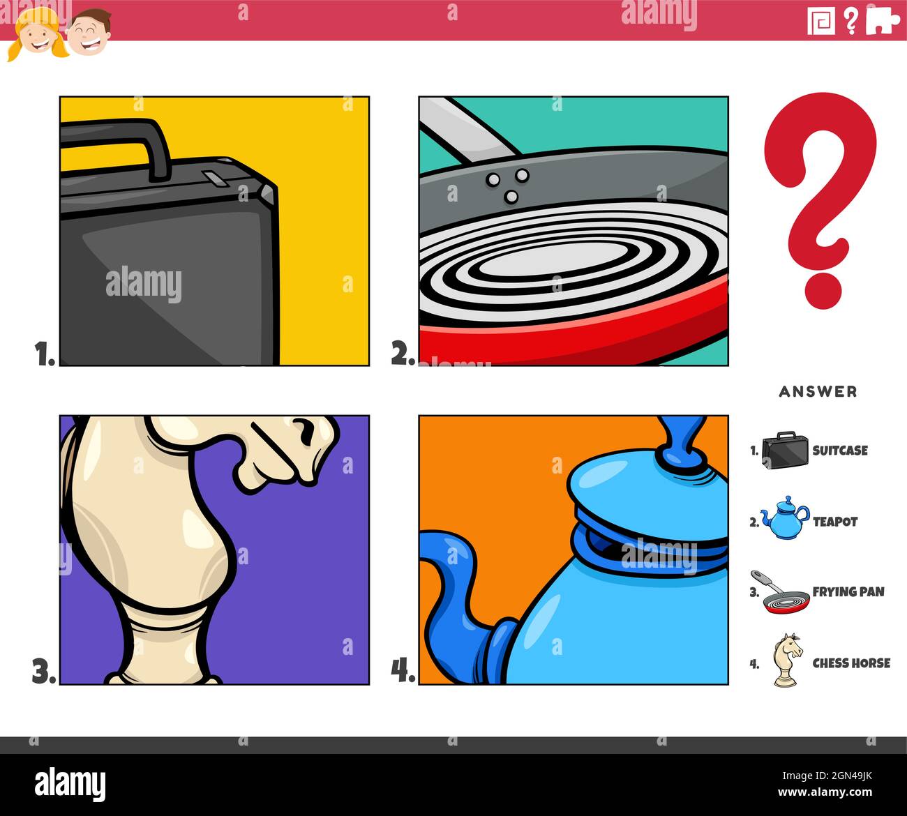 Cartoon illustration of educational game of guessing objects activity ...