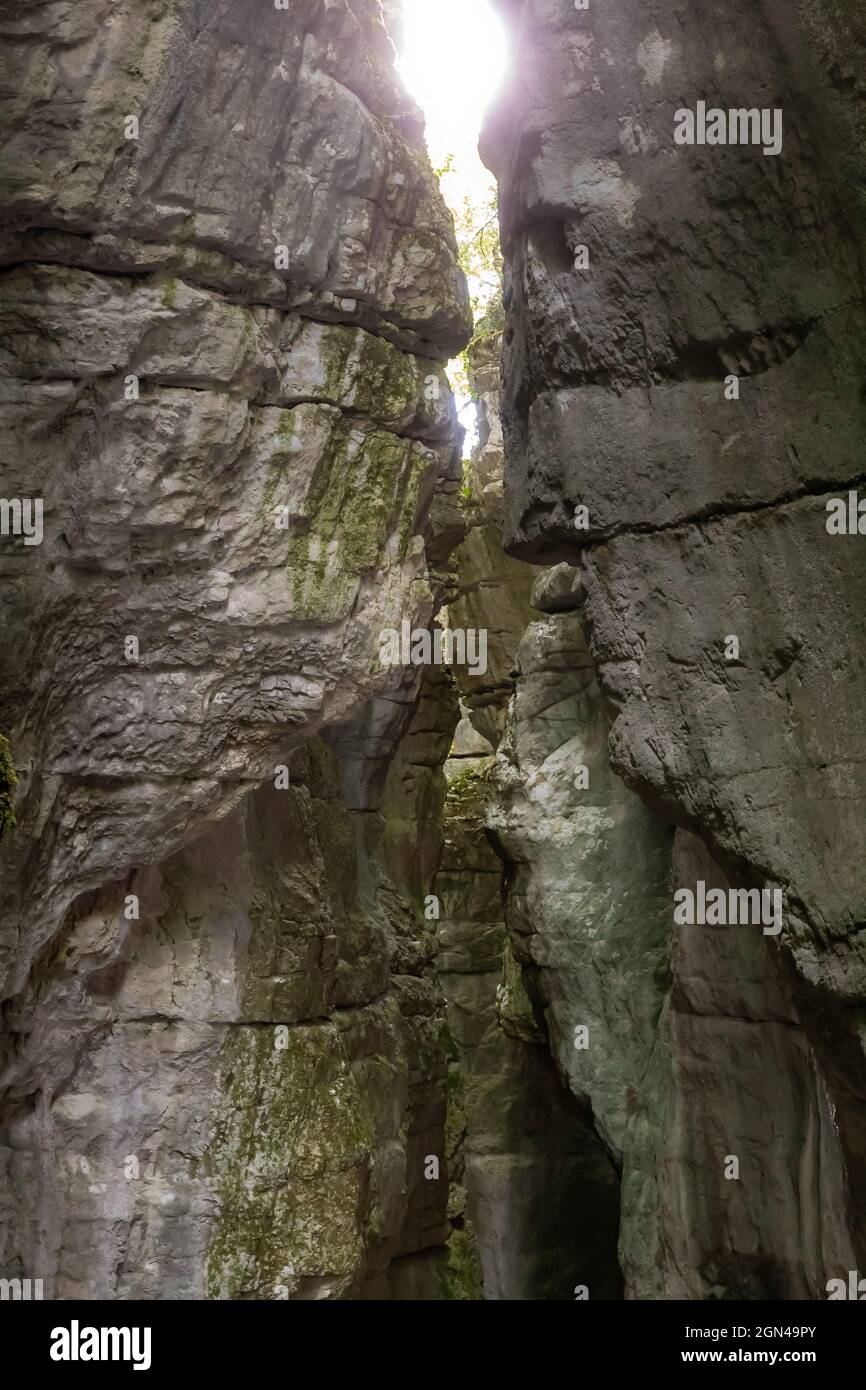 Canyon carved into the millenary rock by the flow of the river below ...