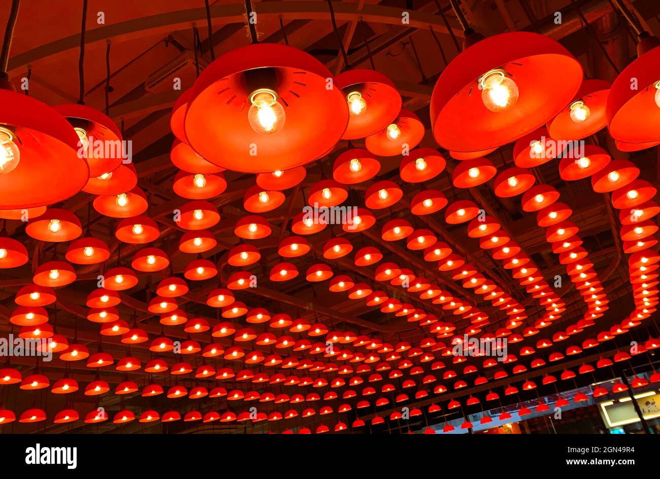 traditional red lanterns on the top at central market in hong kong ...
