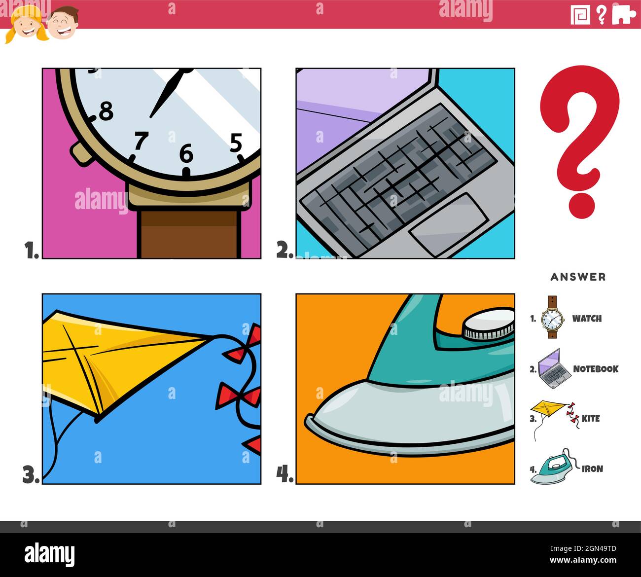 Cartoon illustration of educational game of guessing objects activity ...