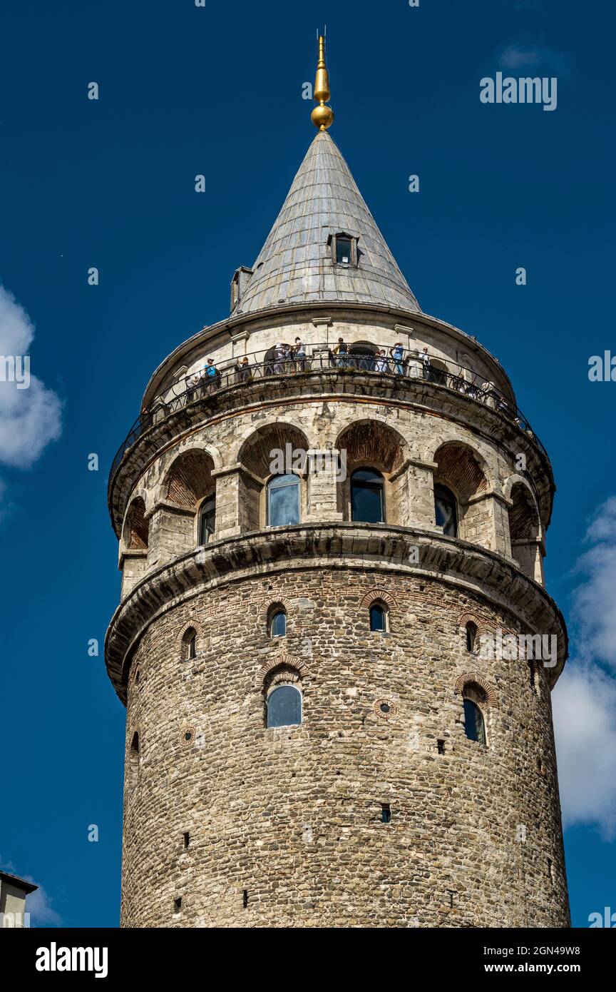 Vertical shot of the famous Galata Tower in Istanbul, Turkey on a clear ...