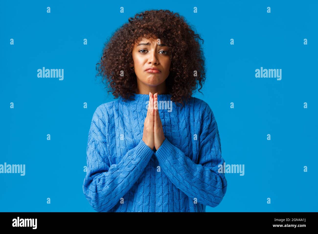 Please help me. Sulking gloomy cute african-american female friend with ...