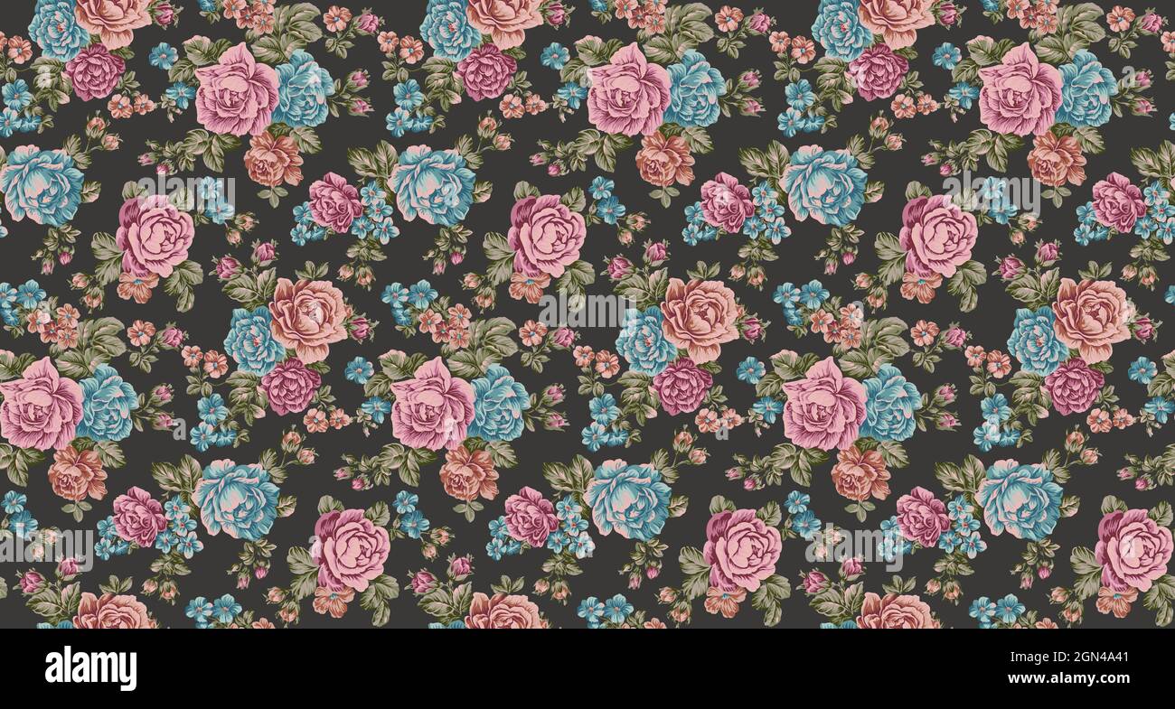 2D colorful floral illustration with pink and blue flowers Stock Photo ...