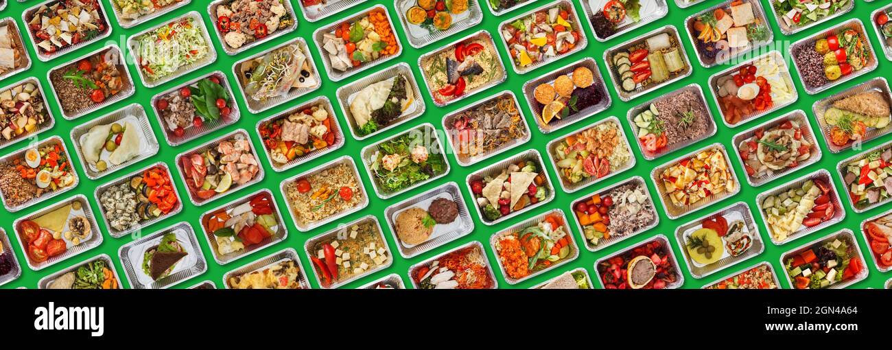 Creative Background With Prepared Healthy Low Fat Meals In Foil ...