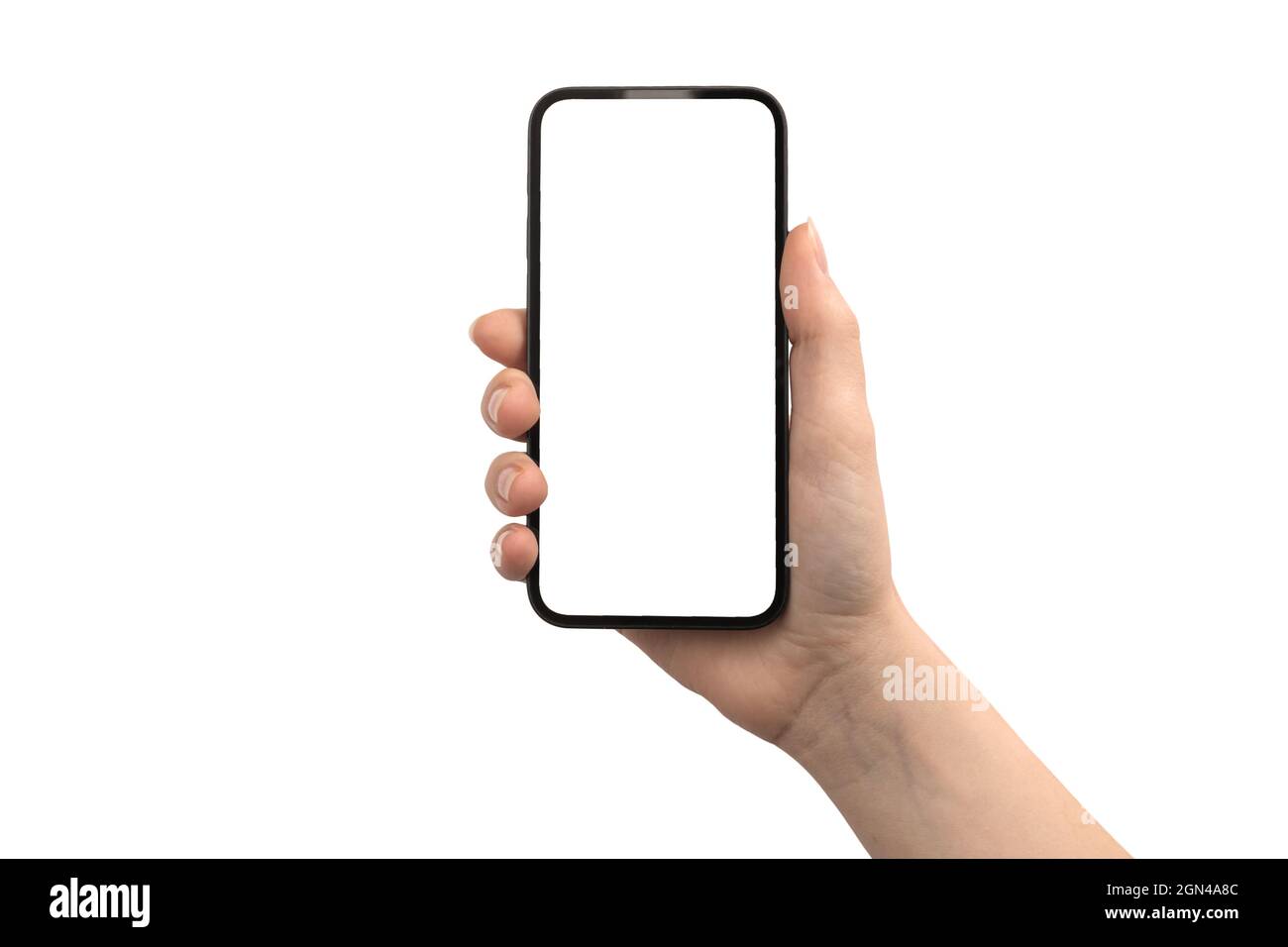 Phone in hand with white screen, isolated on a white background Stock ...