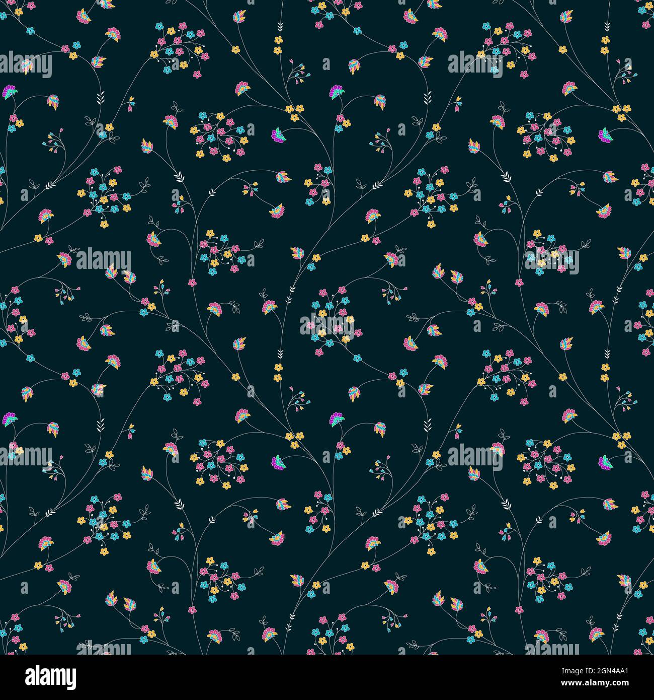 2D illustration of a blue small floral pattern background Stock Photo ...