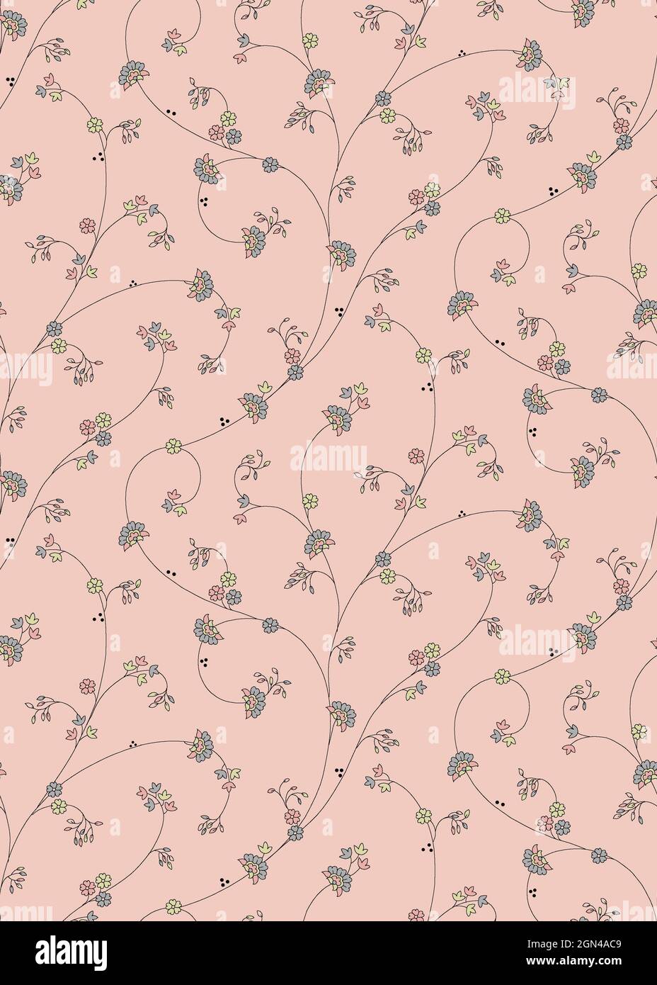 Vertical 2D illustration of a soft pink floral pattern wallpaper Stock ...