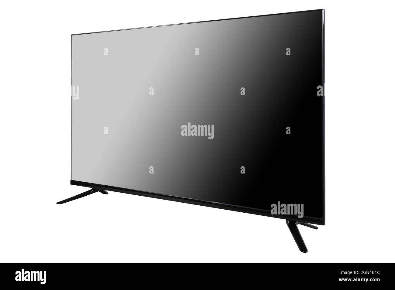 Modern empty monitor of black wide frame TV set on white isolated ...