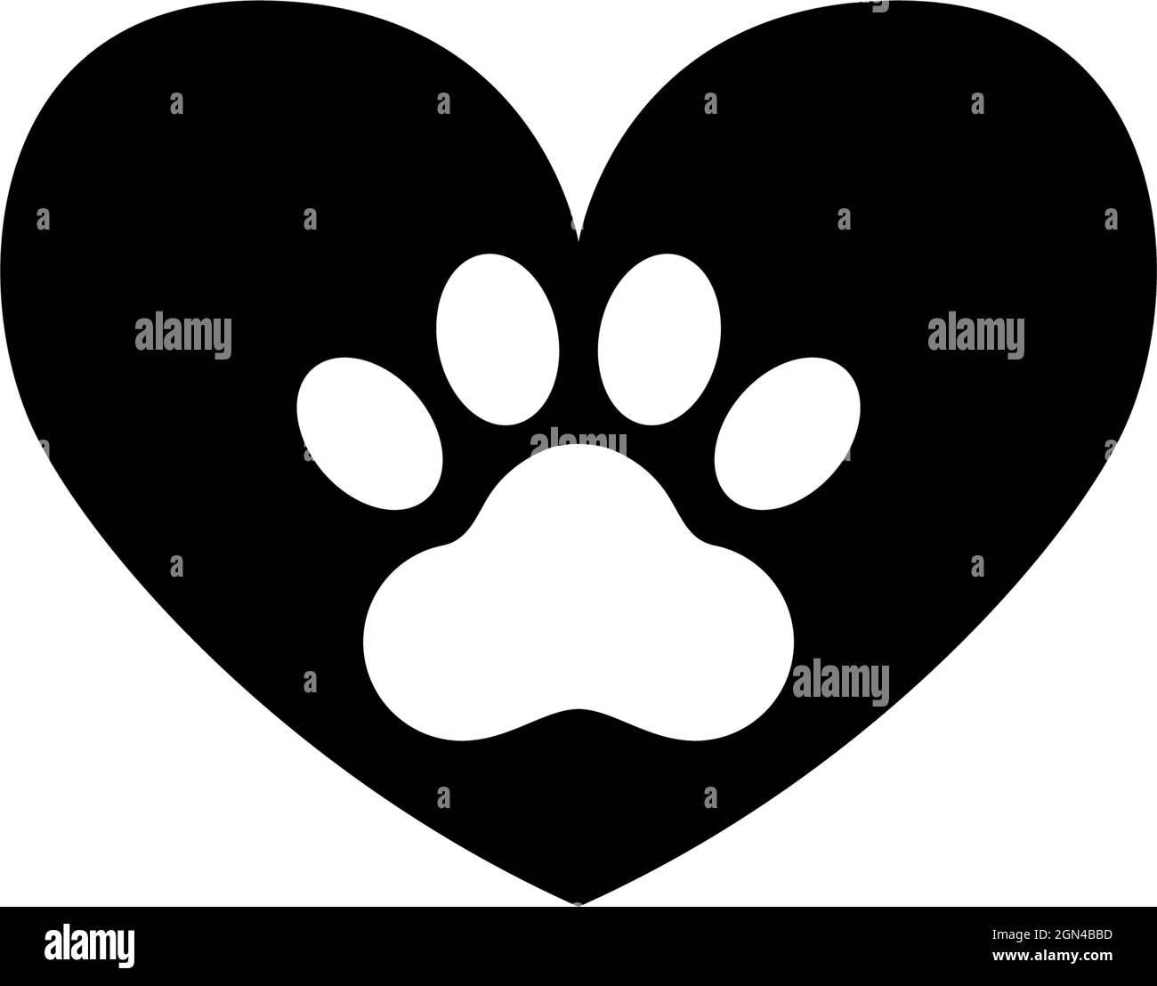 Heart with Pet Paw Footprint, Veterinary Clinic. Flat Vector Icon ...