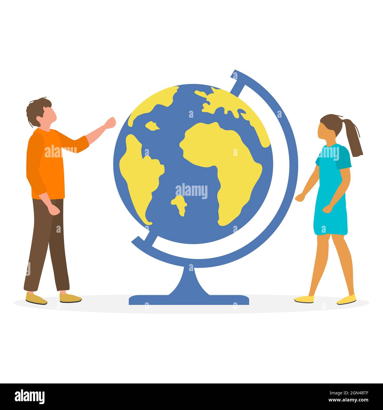 Vector illustration Children Globe Elementary school pupils Schoolboy ...