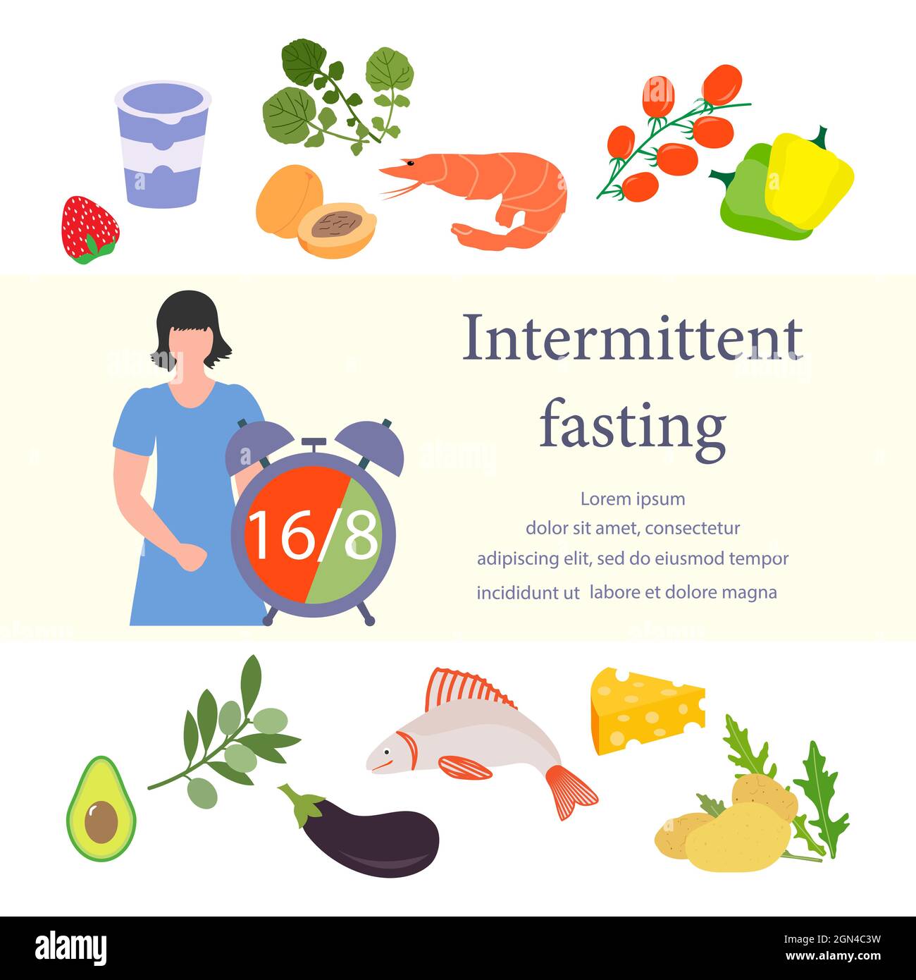 Vector illustration Nutrition Consultant explains Intermittent Fasting ...