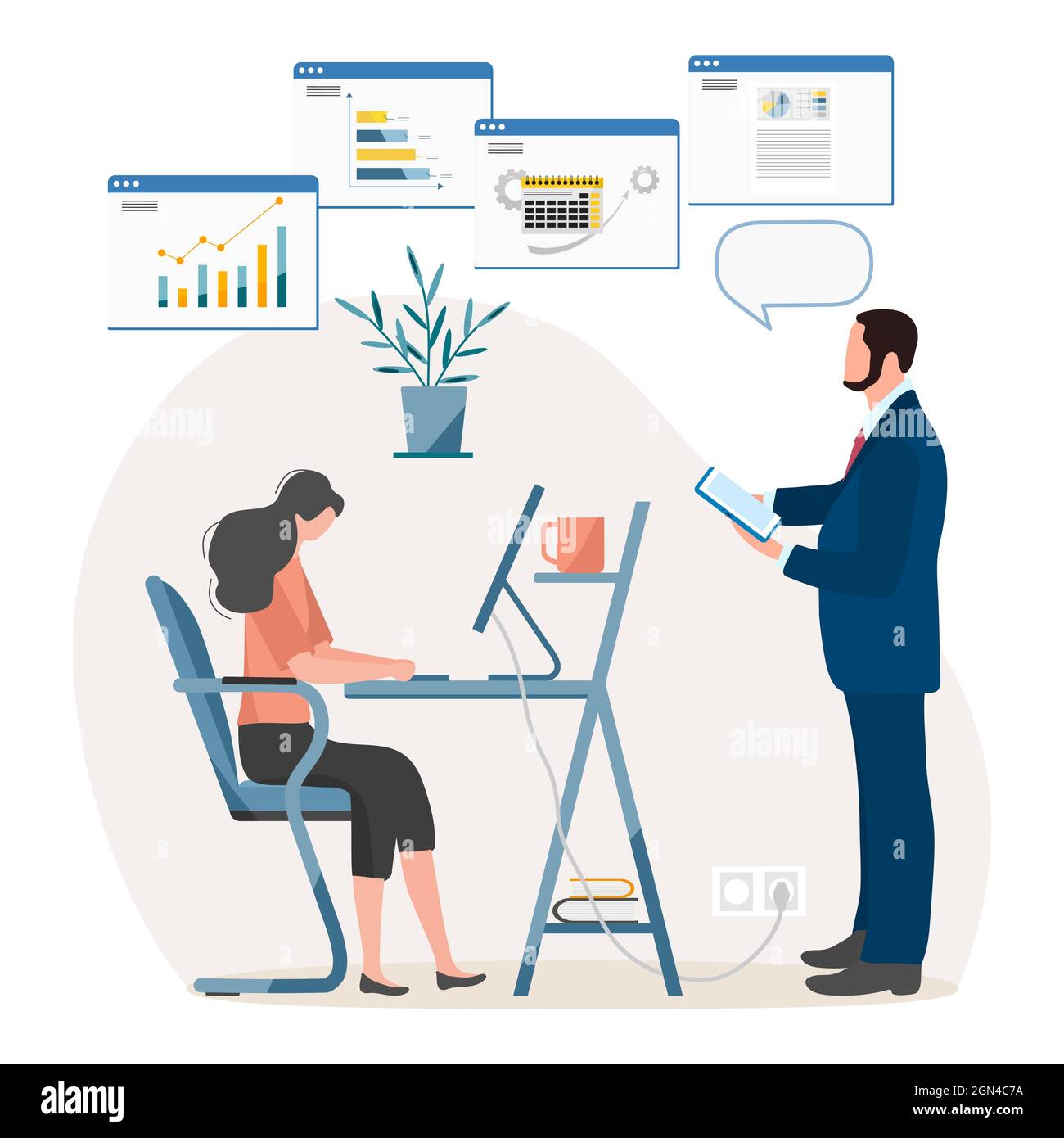 Vector illustration People analyzing data using computer Profession ...