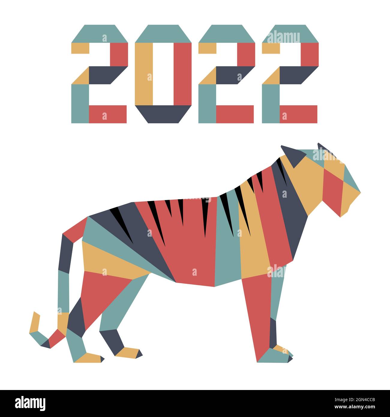 Happy new year Vector illustration with origami 2022 year numbers Tiger ...
