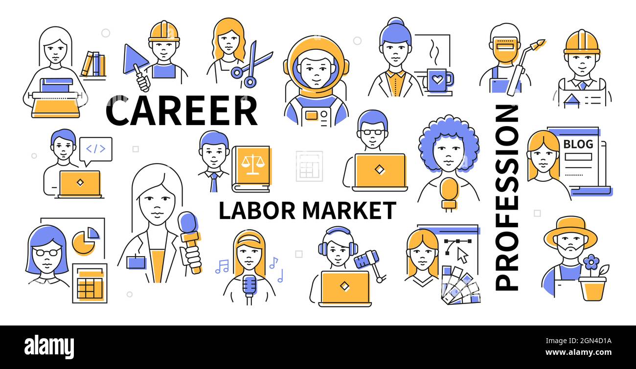 Career and profession - line design icon set with line elements in ...