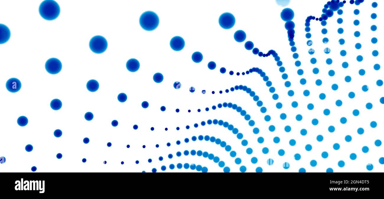 Abstract background with lines of blue dots or particles as waves on ...