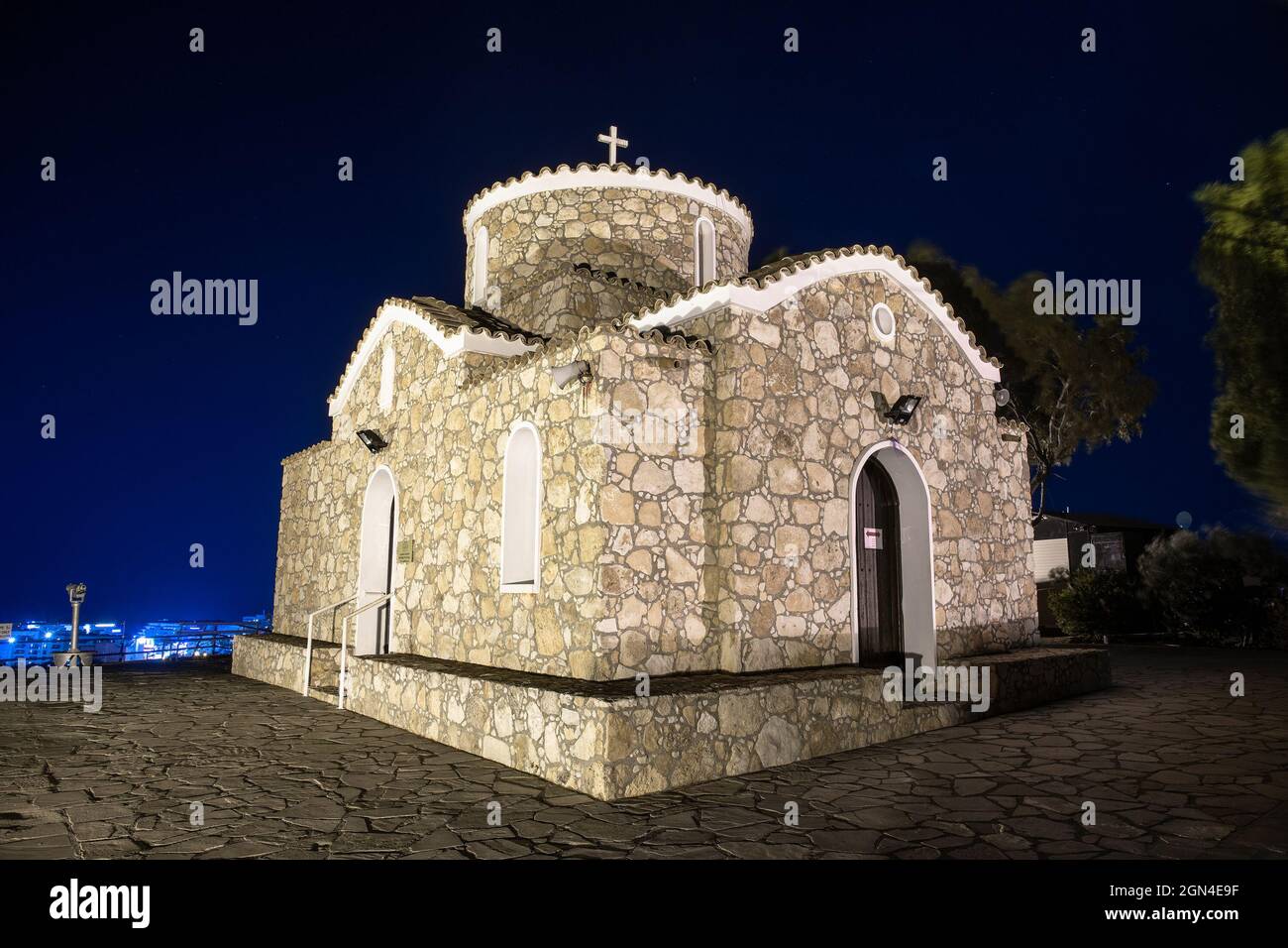 Protaras, Cyprus - Oct 6. 2019. church of St. Nicholas at night Stock ...