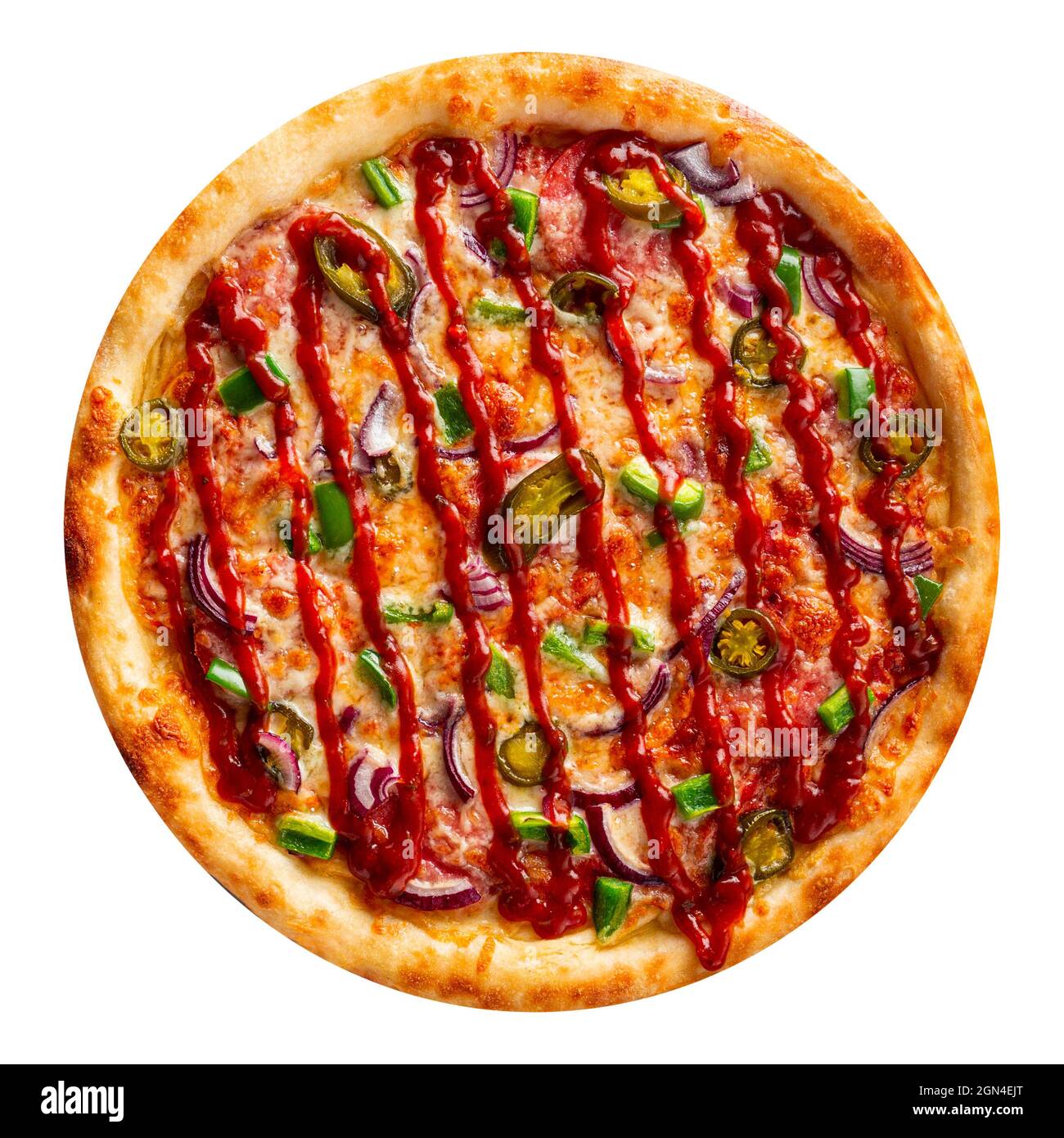 Isolated barbecue pizza with jalapeno Stock Photo - Alamy