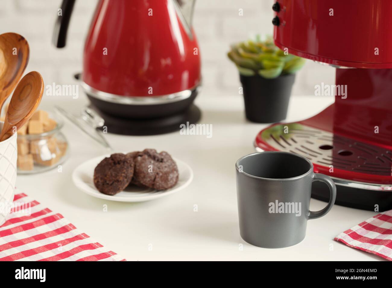 Cup of tea or coffee on modern kitchen background Stock Photo - Alamy