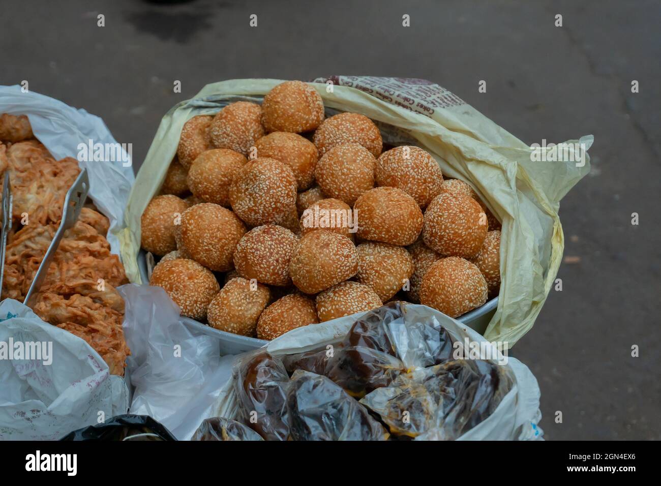 Rice pudding seasoned with sesame seeds are being sold at Territy Bazar ...