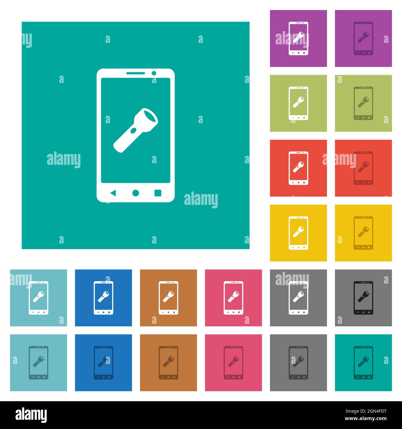 Mobile flashlight multi colored flat icons on plain square backgrounds ...