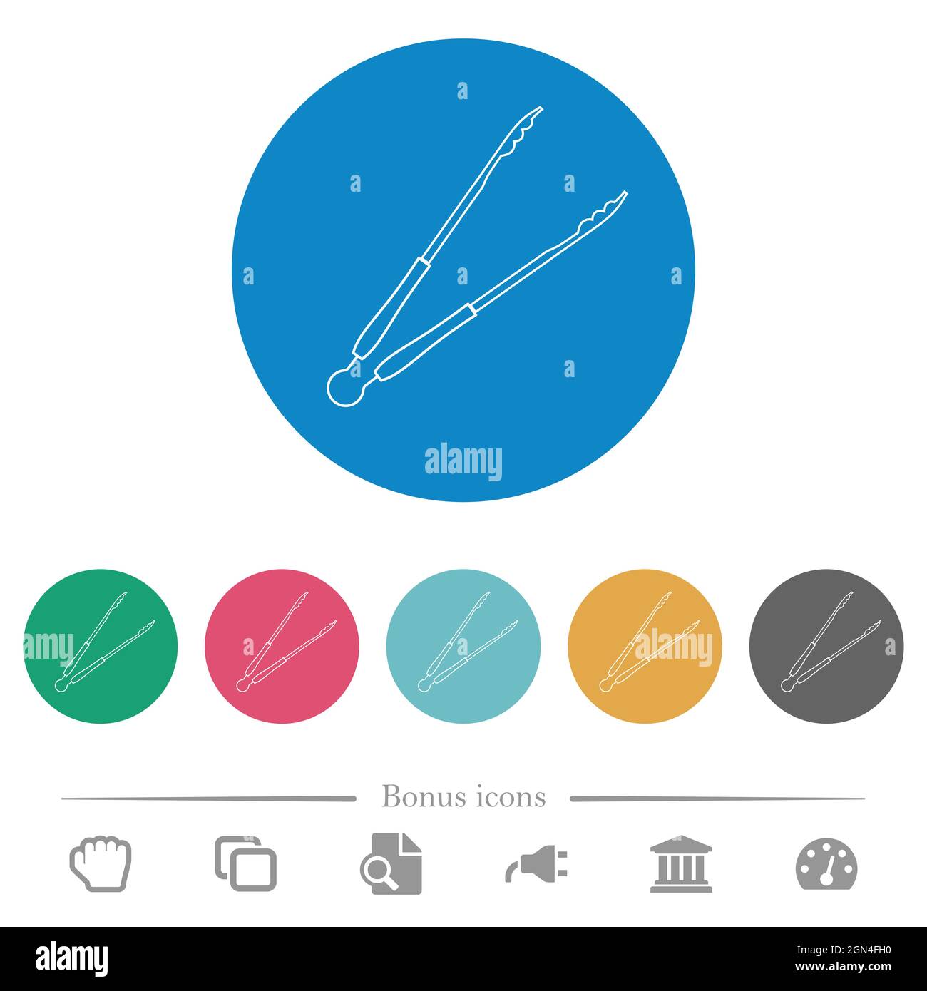 Barbecue tongs outline flat white icons on round color backgrounds. 6 ...