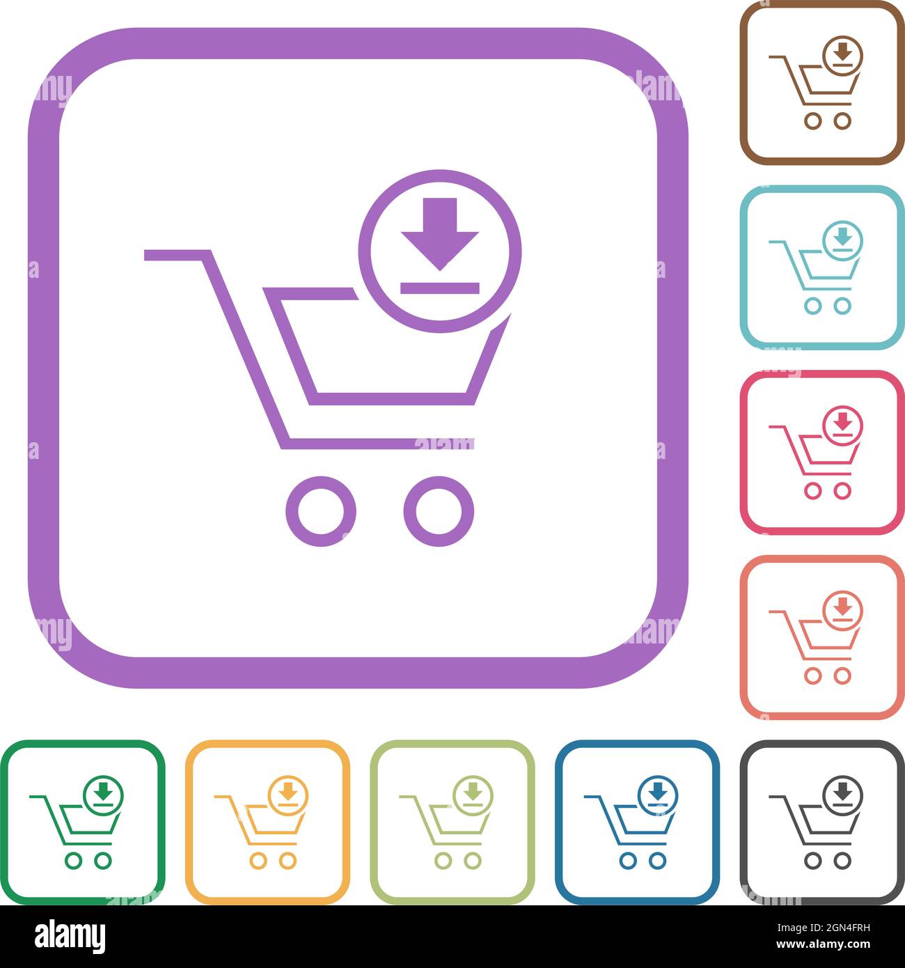 Cart download outline simple icons in color rounded square frames on ...
