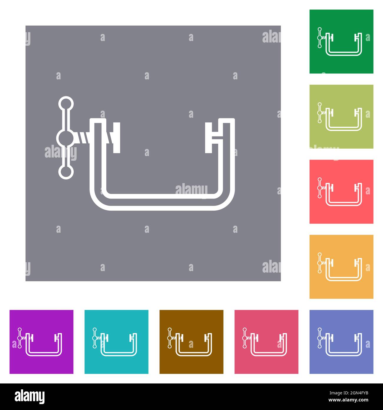 Vice clamp outline flat icons on simple color square backgrounds Stock ...
