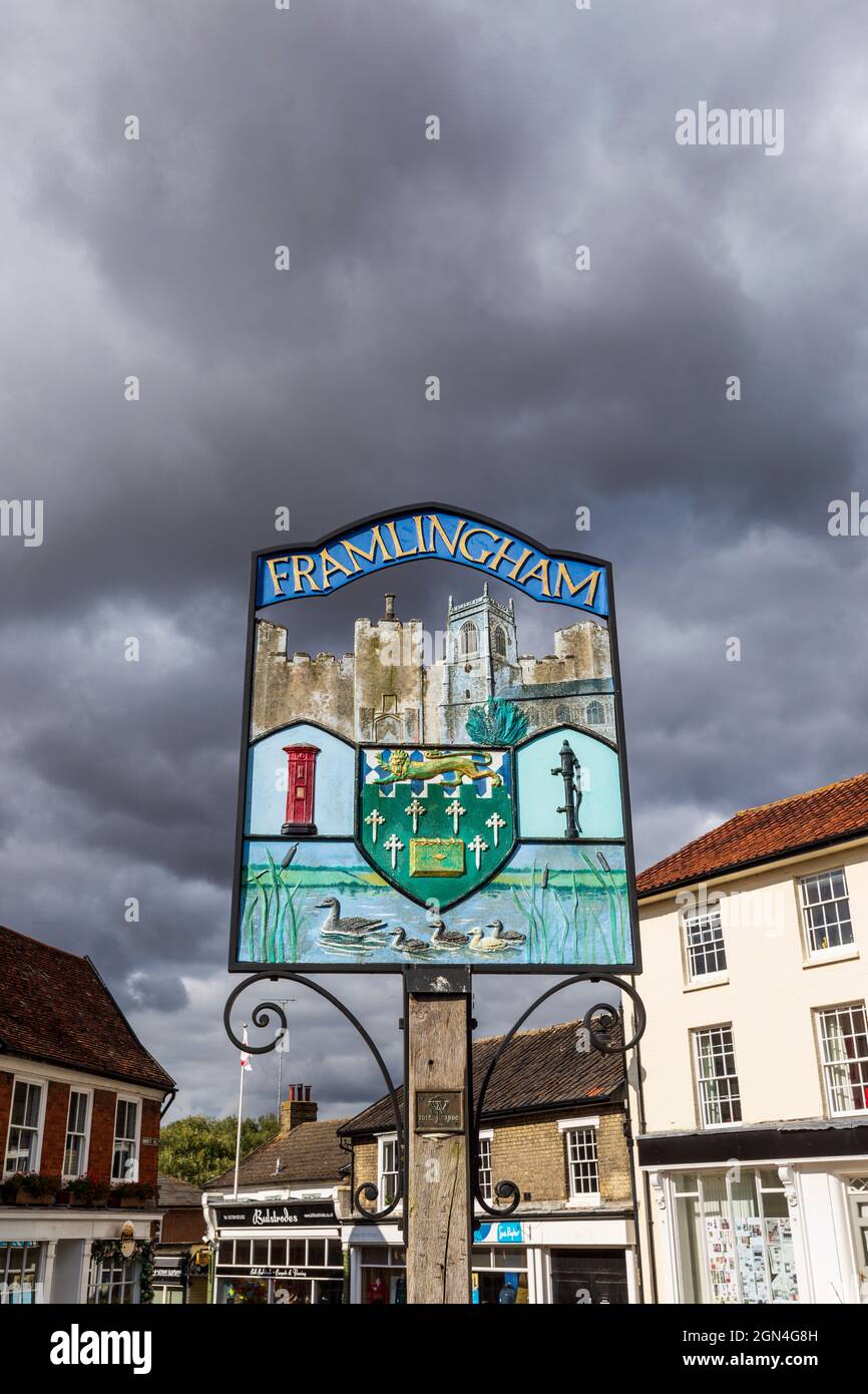 The village sign of Framlingham, Suffolk, England Stock Photo - Alamy