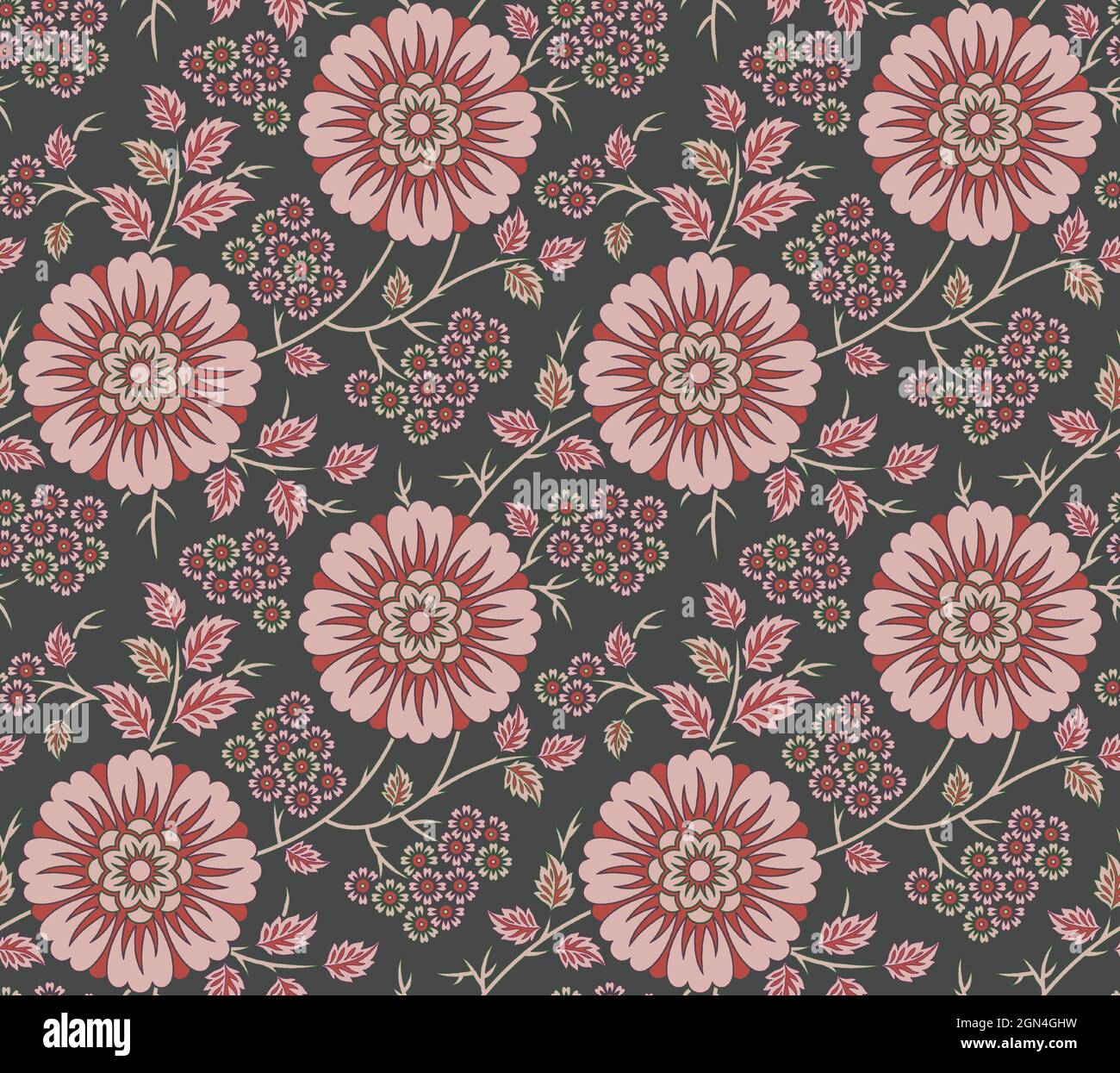2D illustratio of a beautiful gray wallpaper with pink flowers on it ...