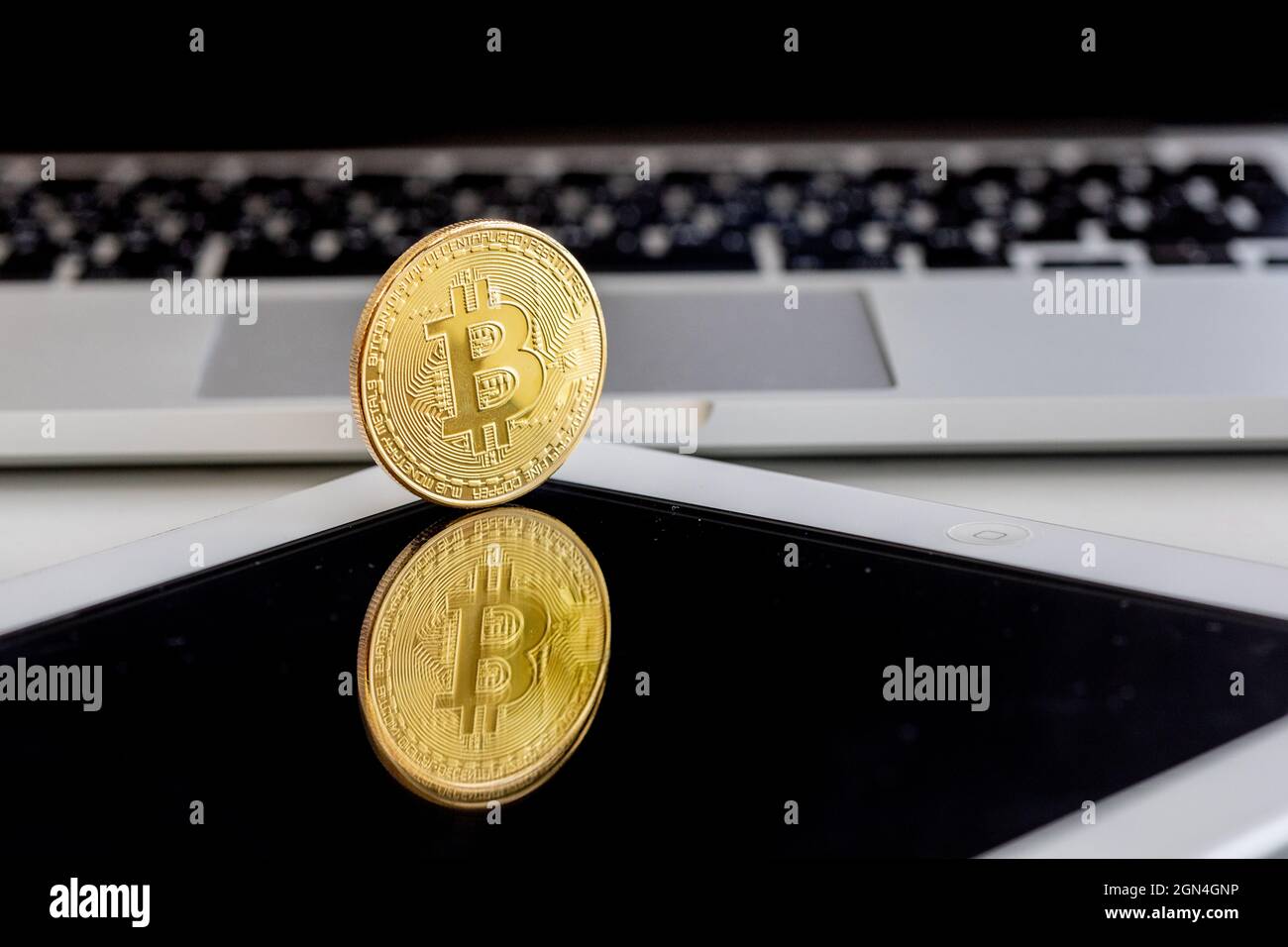 Bitcoins and New Virtual money concept. vertical frame Stock Photo - Alamy