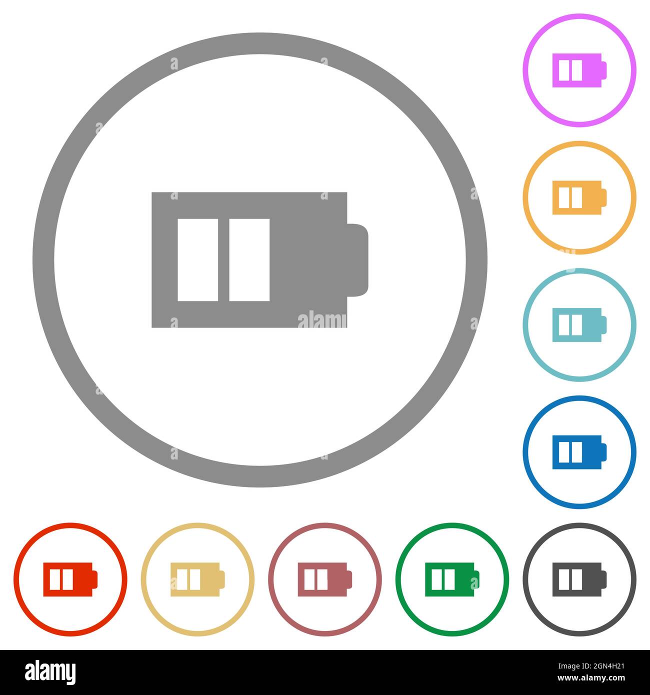 Half battery with two load units alternate flat color icons in round ...