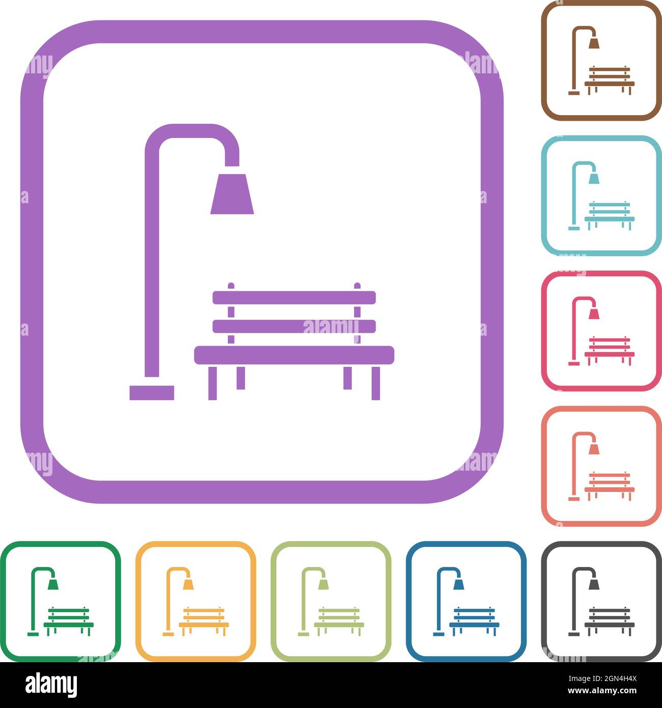 Park simple icons in color rounded square frames on white background ...