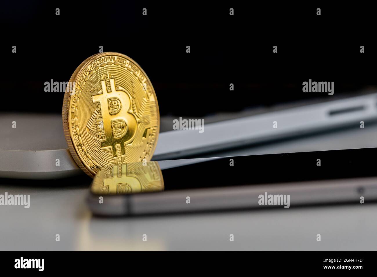Bitcoins and New Virtual money concept. vertical frame Stock Photo - Alamy