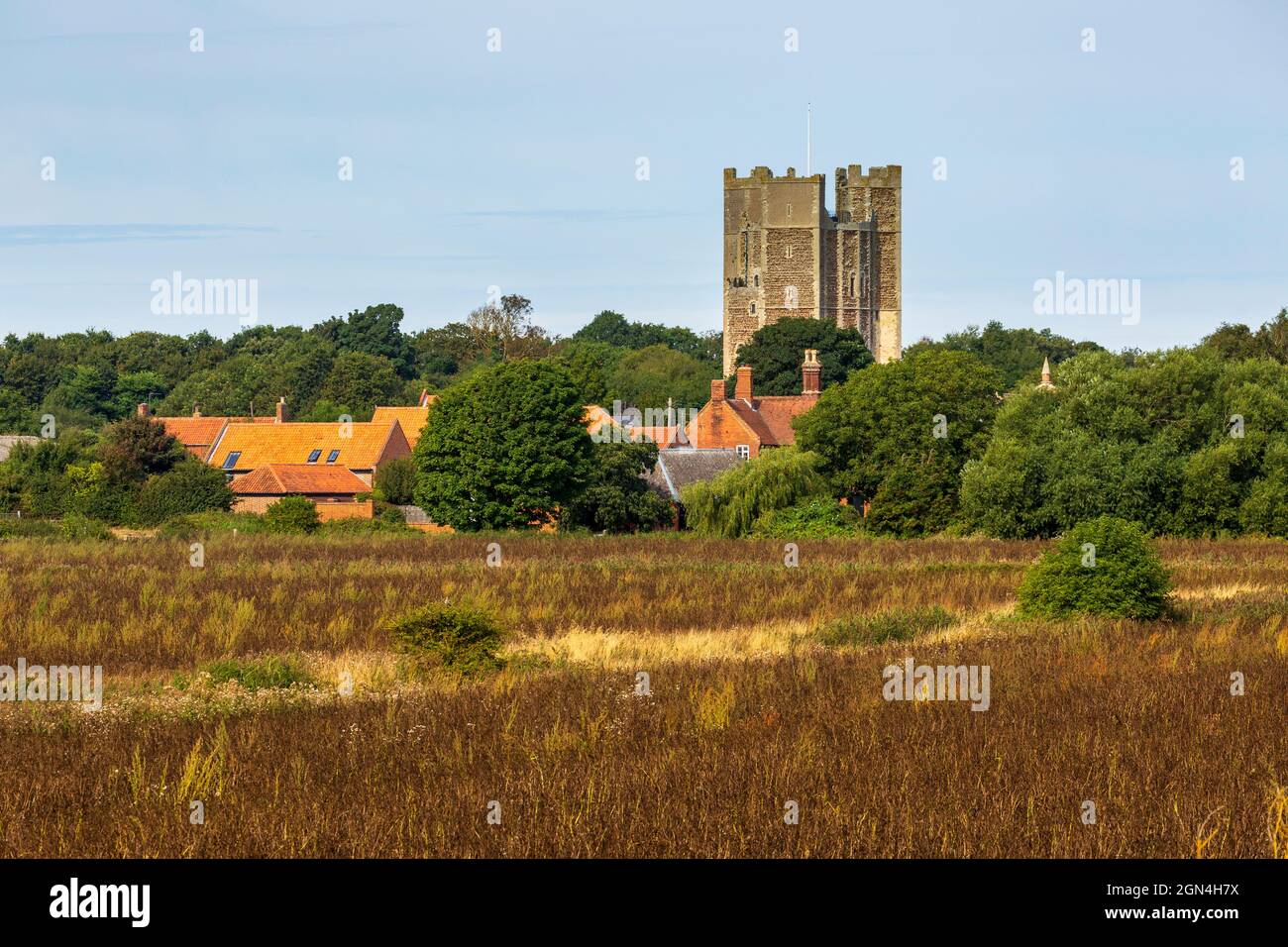 Orford Castle across the fields, from the River Ore, Orford, Suffolk ...