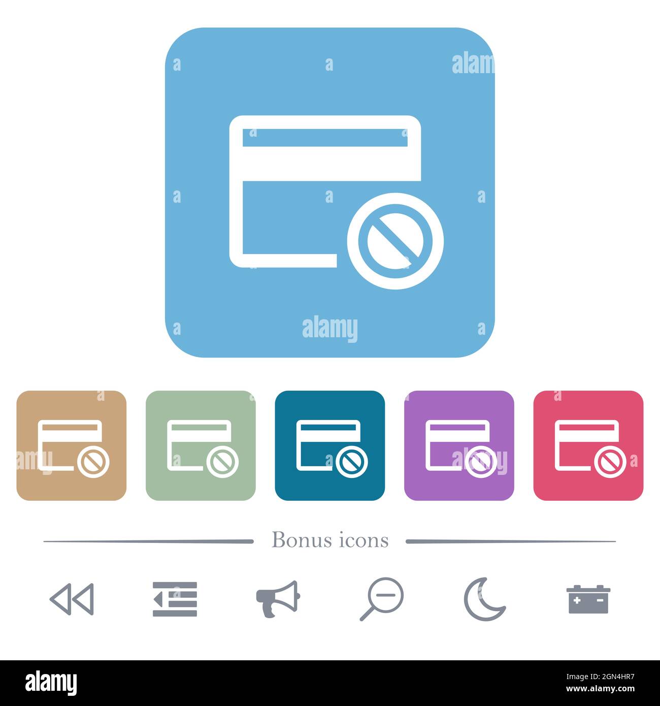 Credit card disabled white flat icons on color rounded square ...