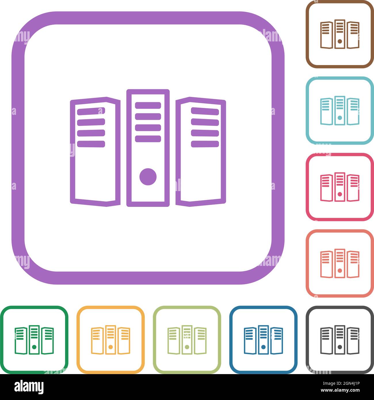 Server hosting outline simple icons in color rounded square frames on ...