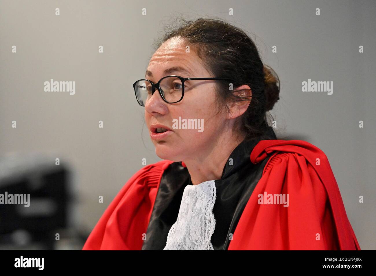 Chairwoman of the court Valerie Fontaine pictured during the jury ...