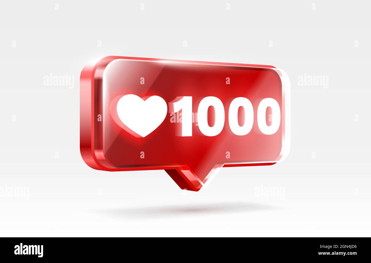 Heart 1000 like icon, sign follower 3d banner, love post social media. Vector illustration Stock ...