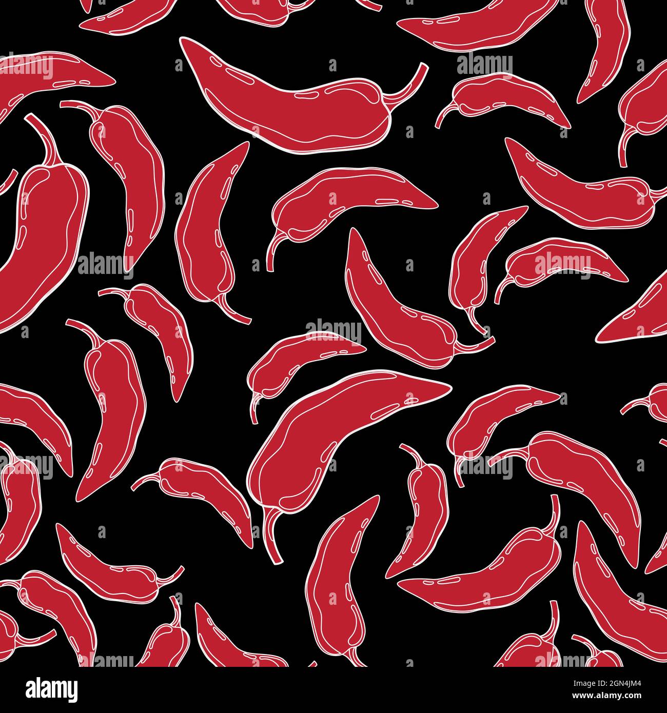 Red Pepper vector seamless pattern. Mexican chili spicy vegetable. Hot ...