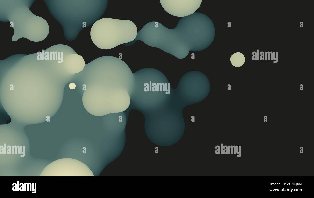 Abstract 3d fluid metaball shape with light green balls. Synthwave ...