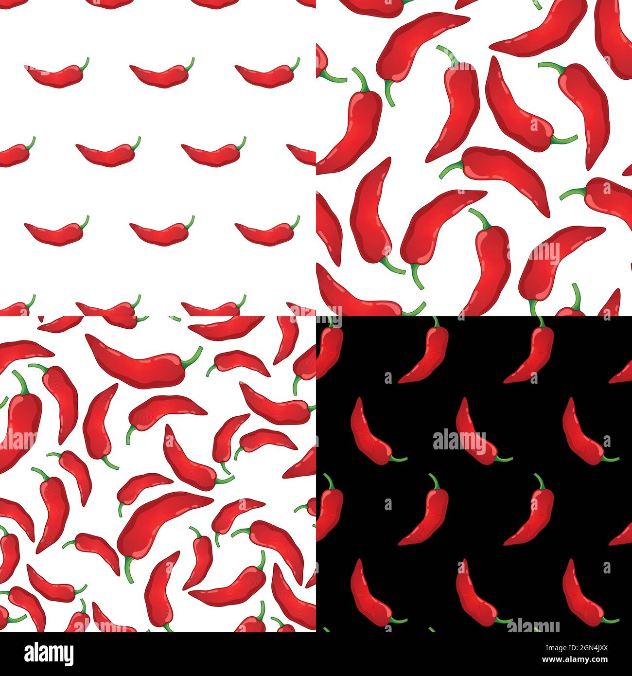 Red Pepper vector seamless pattern set. Mexican chili spicy vegetable ...
