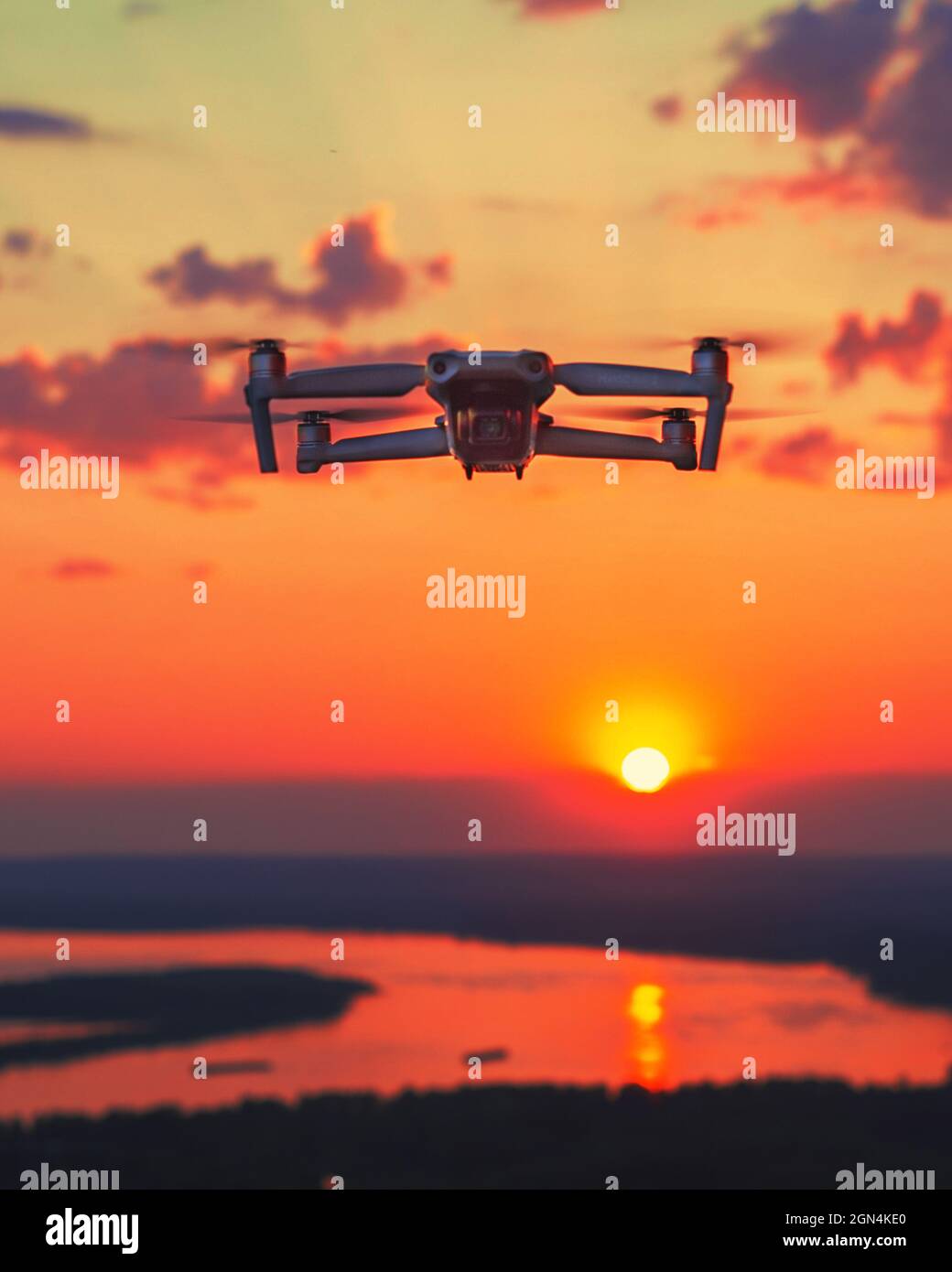 Drone sunset fly Stock Photo - Alamy