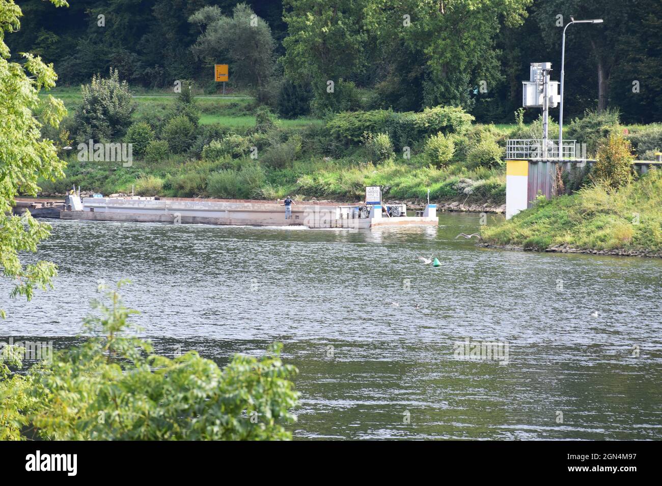 unusual service ship entering river lock Müden Stock Photo - Alamy