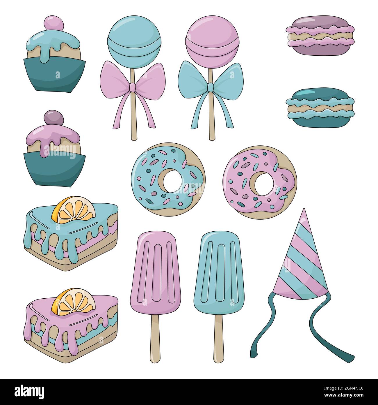 Sweets set. Colorful cartoon illustration. Isolated on white background ...