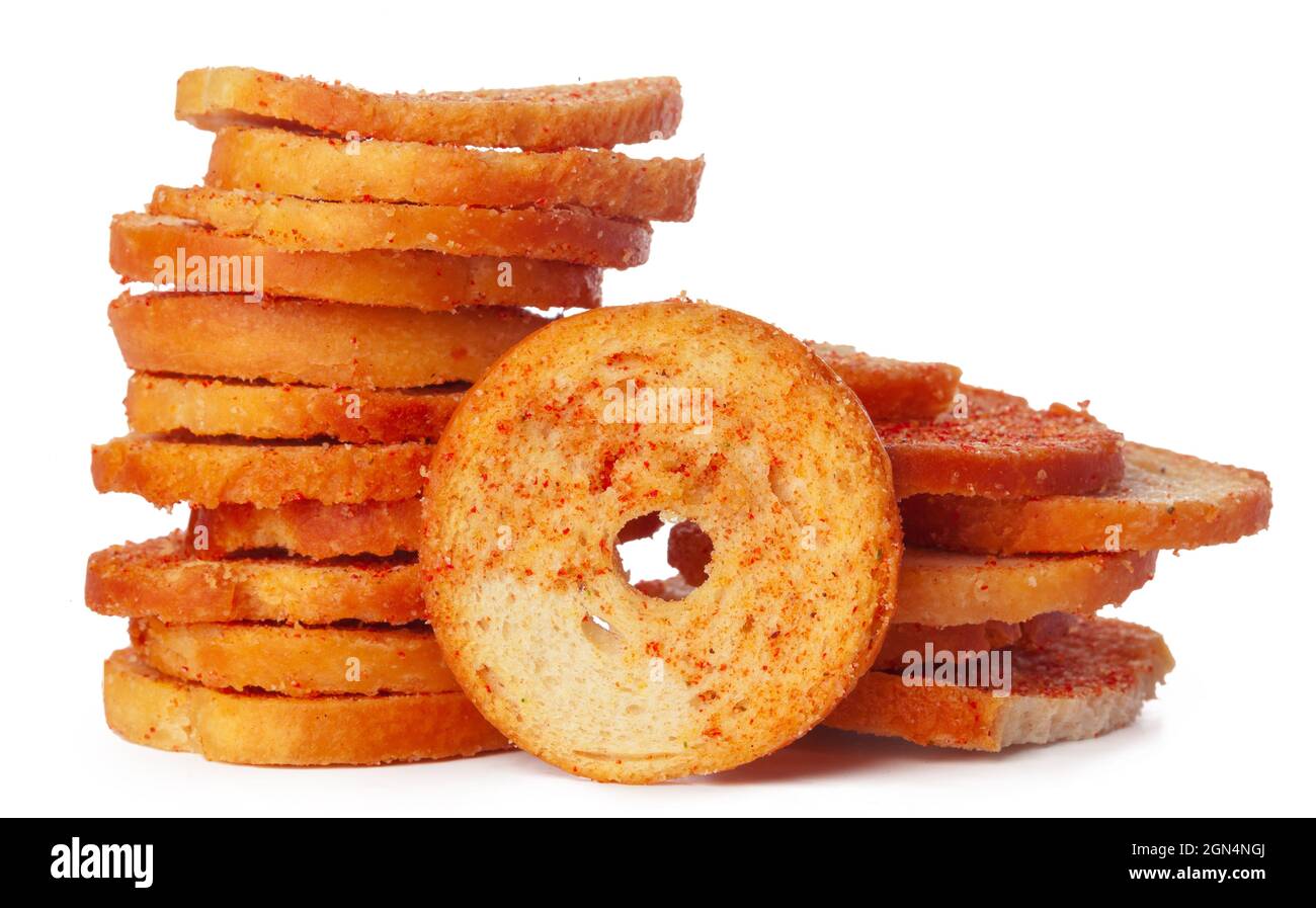 Dried bread crisps isolated on white background Stock Photo - Alamy