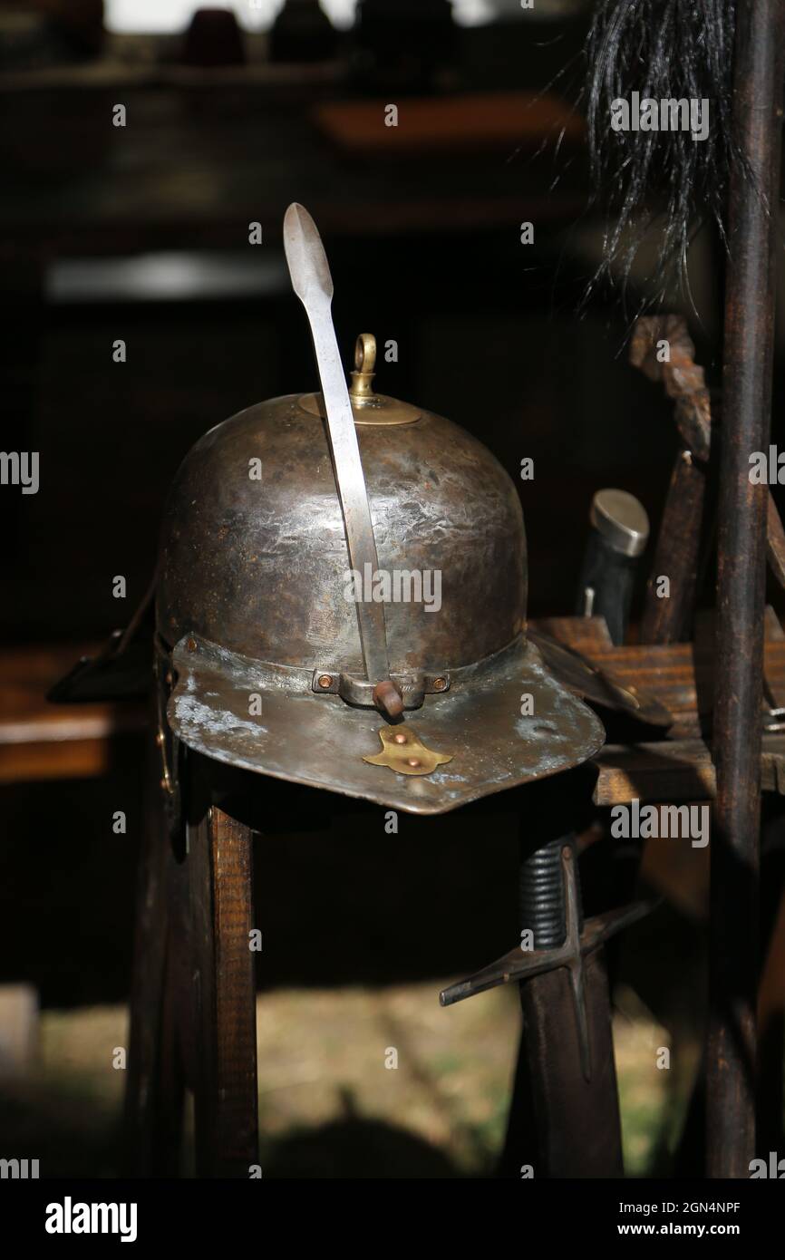 Vertical closeup of the medieval helmet Stock Photo - Alamy