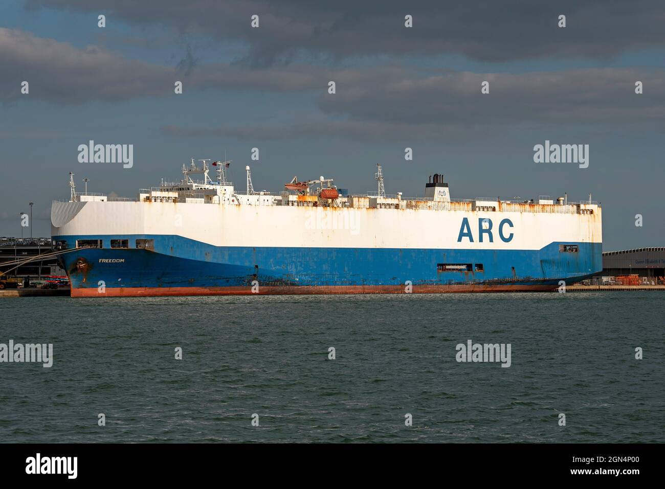 Southampton, England, UK. 2021. An Americam roro vehicles carrier ...