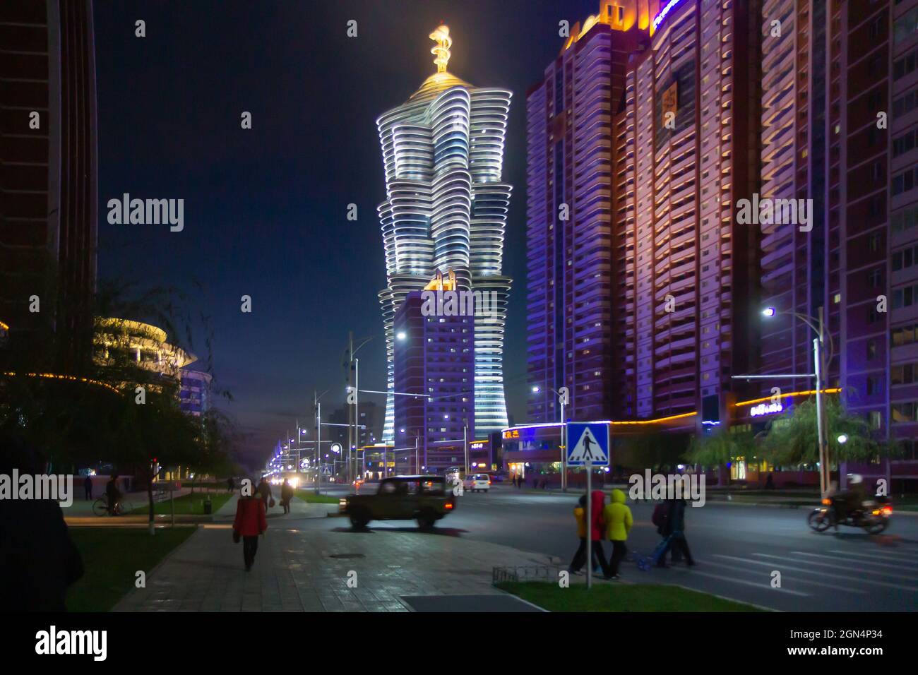 Mirae Scientists Street Unha Tower in Pyongyang, North Korea Stock ...